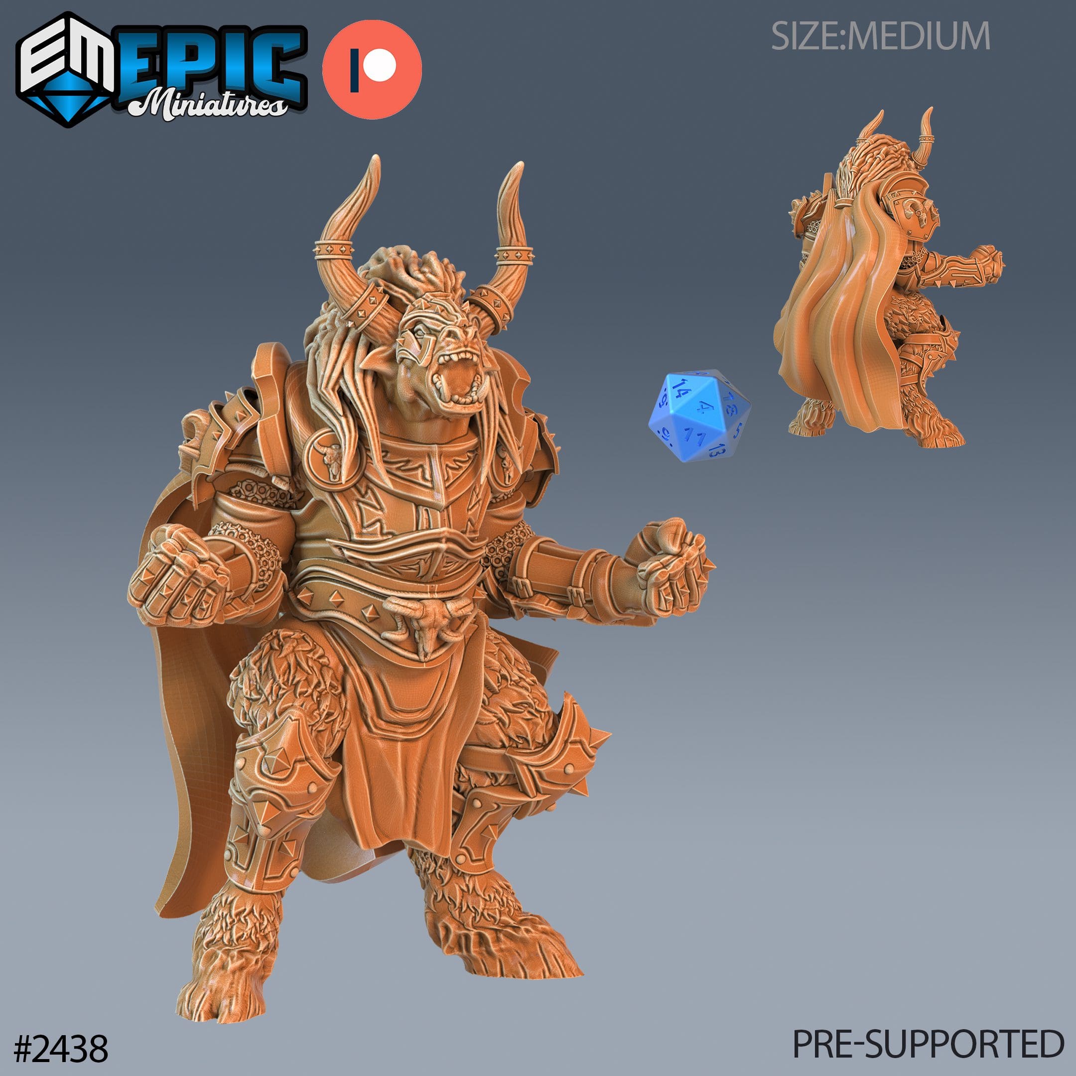 Paladino Minotauro Lanudo Rugindo - Ancient Cold - Epic Miniatures | Arsenal Craft RPG